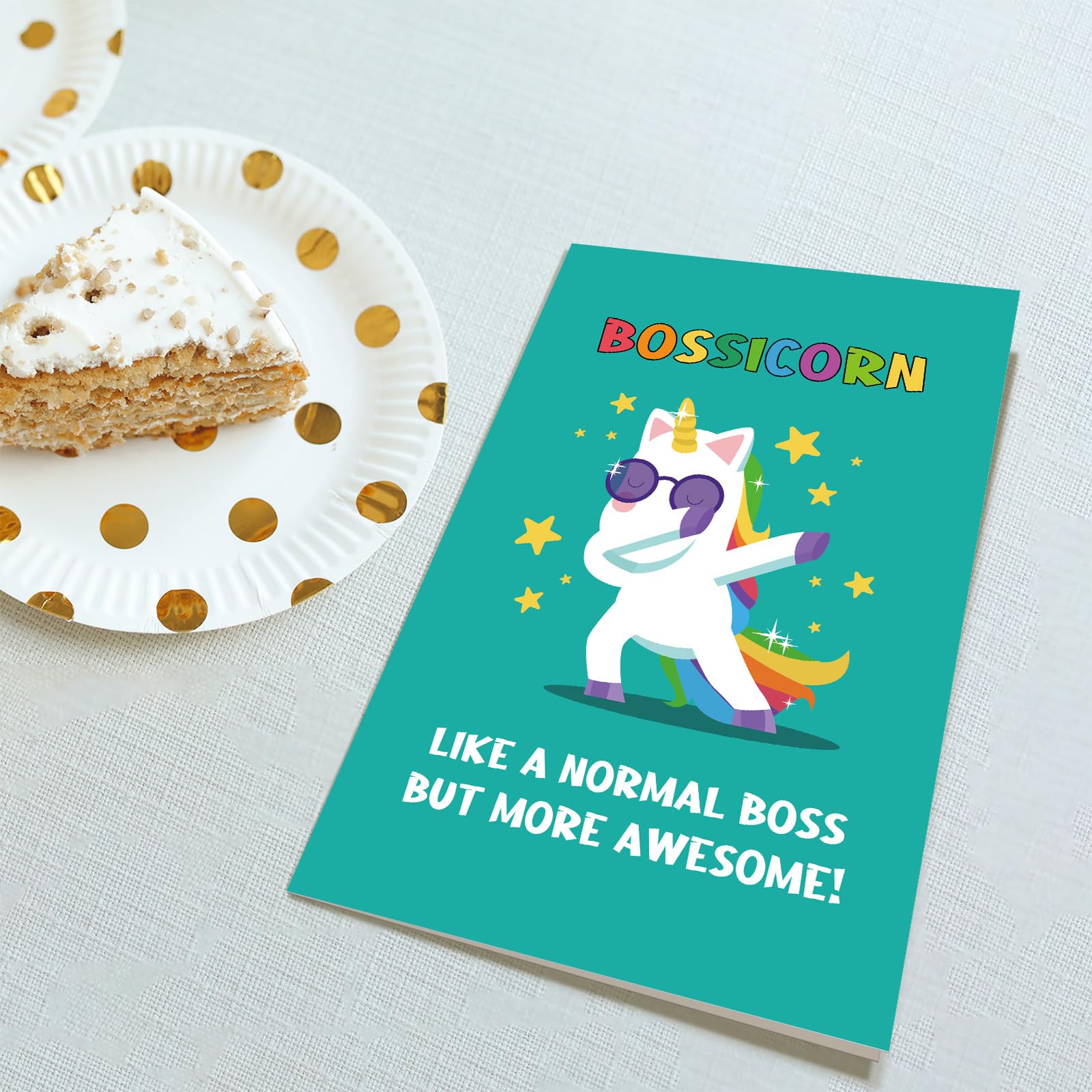 Obbyidk Funny Bossicorn Boss's Day Card, Cute Unicorn Boss Birthday Card, Boss Thank You Card, Like A Normal Boss but More Awesome