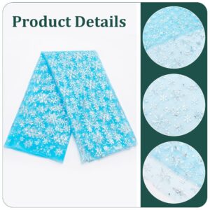 BENECREAT 1 Yard Snowflake Tulle Fabric, 63inch Blue Sheer Organza Fabric with Silver Foil Snowflake Print for Garment Accessorie, Veils Dress, Curtain Home Christmas Decorations