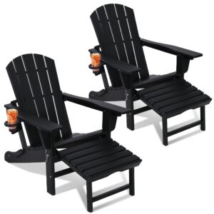 wildformers adirondack chair with pull out retractable ottoman,set of 2， adjustable reclining back, folds and collapses for easy carry, 100% poly，black