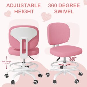 Nebuaegis Kids Desk Chair with Footrest, Swivel Height Adjustable Child Study Chair, Mesh Fabric Upholstered Office Chair with Wheels, Task Student Chair for Boy Girl in Bedroom Reading Room,Pink