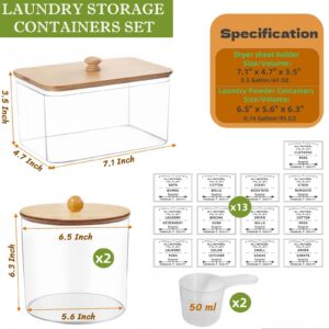 3 Pack Laundry Powder Container & Dryer Sheet Holder, Large Capacity Acrylic Laundry Room Organization Storage Containers with Lids, Labels & Scoops for Powder, Scent Booster, Pods, Beads, Bath Bombs