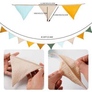 Uorbmaio Bunting Banner Triangle Flags Fabric, Garland Bunting Flag Banners for Birthday Wedding Baby Shower Party Supplies Classroom Nursery Playroom Decor(Brown Yellow)