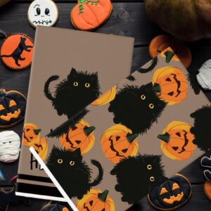 QIONG MENG Happy Halloween Kitchen Towels Set of 2 Black Cat Pumpkins Absorbent Dish Towels Hand Towel for Kitchen Decorative Cleaning Cooking 18x26 Inch