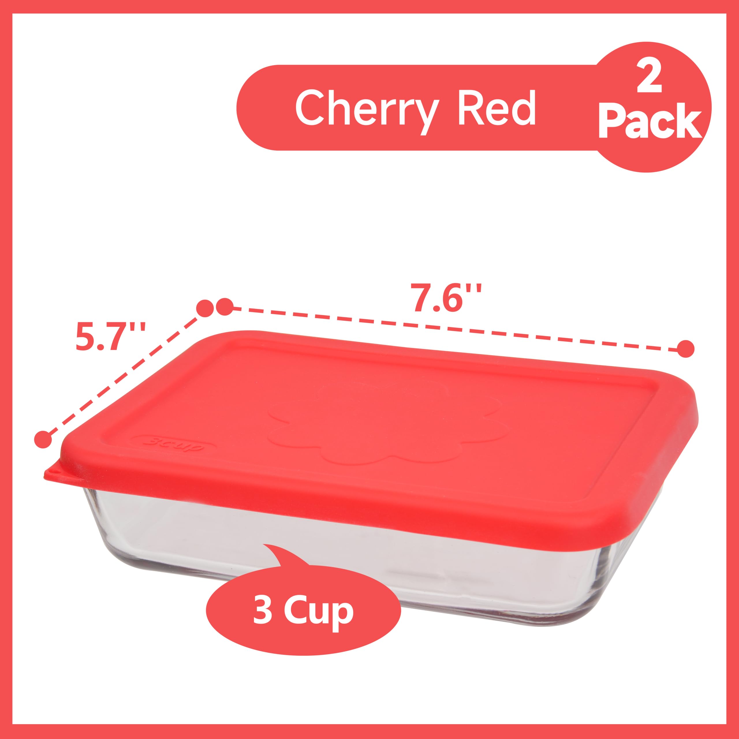 LUVCOSY 3 Cup Rectangle Silicone Storage Cover Lids Replacement for Anchor Hocking Glass Bowls (Container not Included) 2 Pack, Microwave, Dishwasher and Freezer Safe