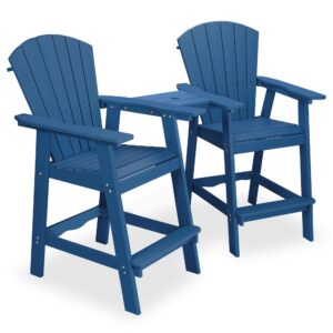 aoorun 51.9''poly patio chairs bar height，high outdoor chairs table hdpe, tall adirondack set for 2 (30.7" d x 27.9" w) - navy blue