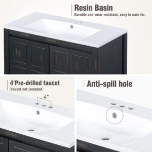 36 in Bathroom Vanity with Sink, 2 Doors and Adjustable Shelf, Wood Bathroom Sink Cabinet,Modern Freestanding Black Bathroom Vanities with Sink Combo