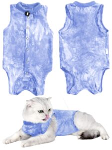 cat recovery suit cats onesie for female male after surgery abdominal anti licking wounds skin diseases, breathable e-collar alternative for cats and dogs (tie dye blue, l)