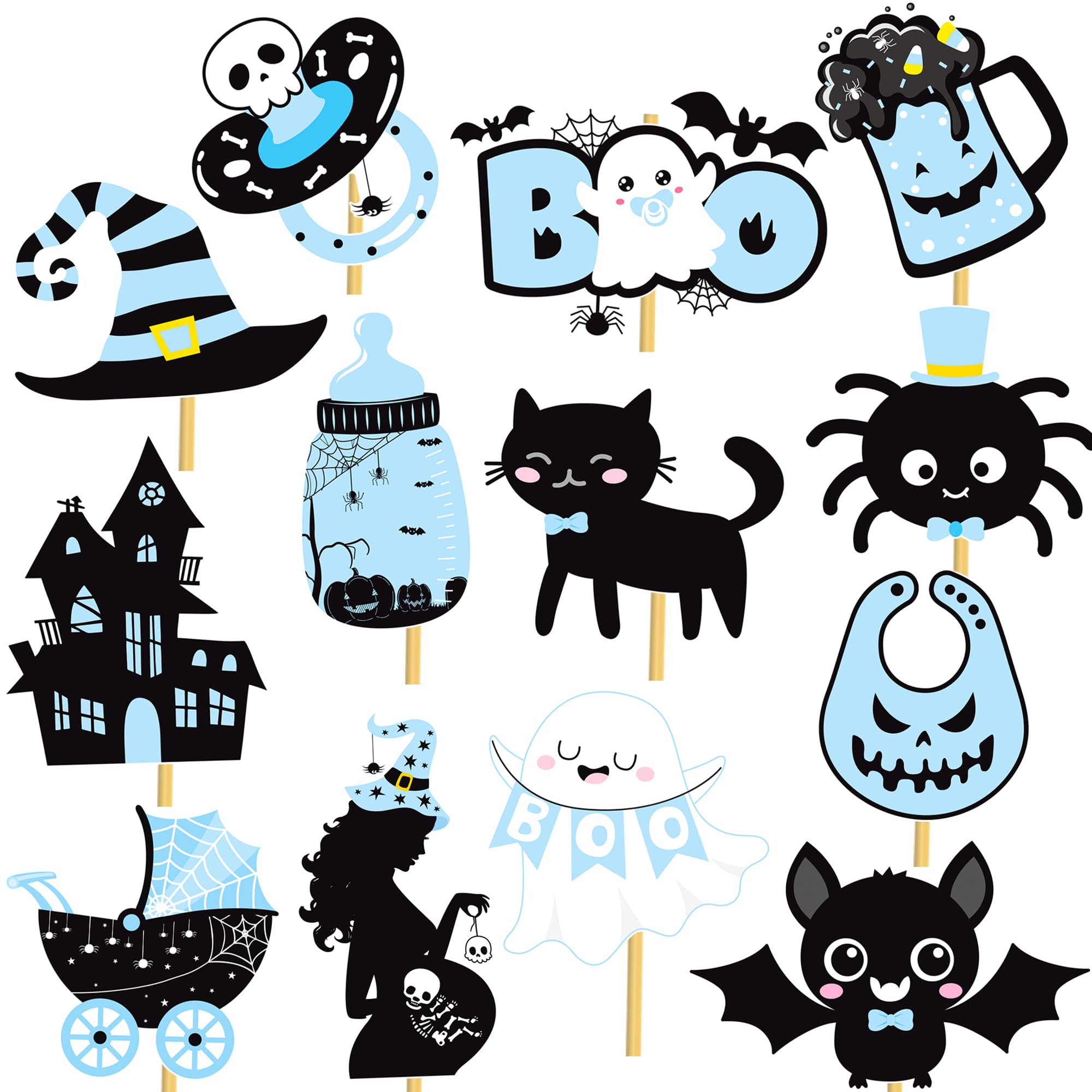 Halloween A Baby is Brewing Decorations Halloween Baby Shower Centerpiece Sticks 20Pcs A Little Boo Baby Shower Table Topper Decorations for Blue Halloween Pregnancy Party Decor