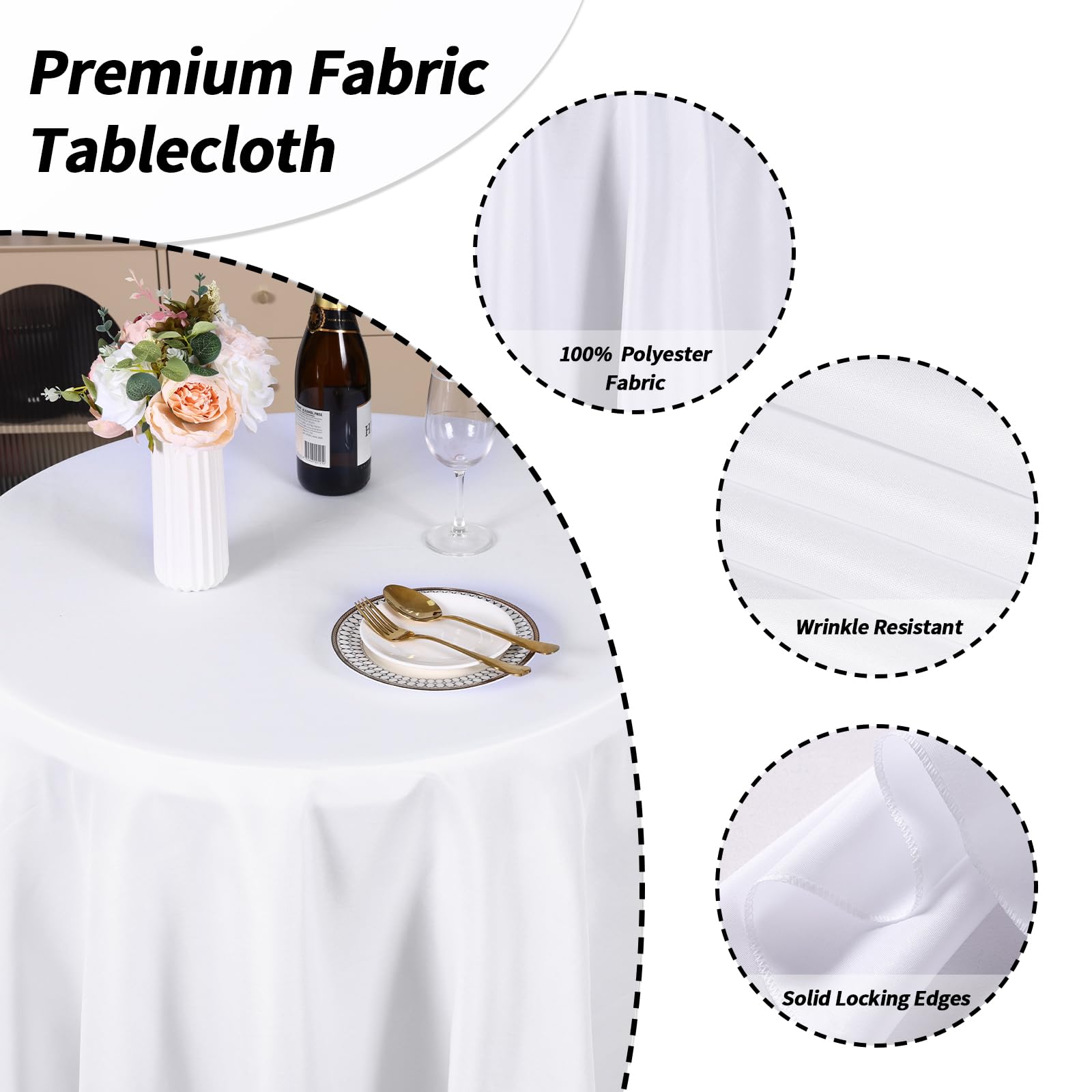 Fixwal 120 Inch White Round Tablecloth, 6 Pack Round Table Cloth Polyester Fabric Washable Table Covers for Wedding, Party, Banquet, Dining, Birthday Events