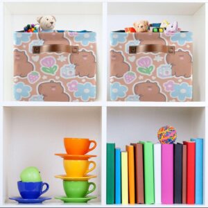 ZENWAWA Collapsible Fabric Storage Cube Adorable Capybara Print, Large Foldable Open Organizer Bins Baskets with PU Handles 1 Pack