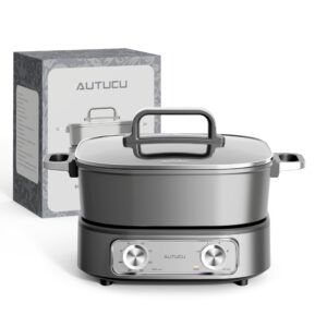 autucu hot pot electric 6.5 quart | 8-in-1 multi-cooker with safe nonstick coating, three level power | timer, up to 60 minutes