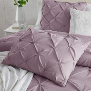 Clara Clark Dusty Purple Duvet Cover Queen Size - Pintuck Queen Duvet Cover Set, 3 Piece Double Brushed Duvet Covers with Button Closure, 1 Pinch Pleated Duvet Cover 90x90 inches and 2 Pillow Shams