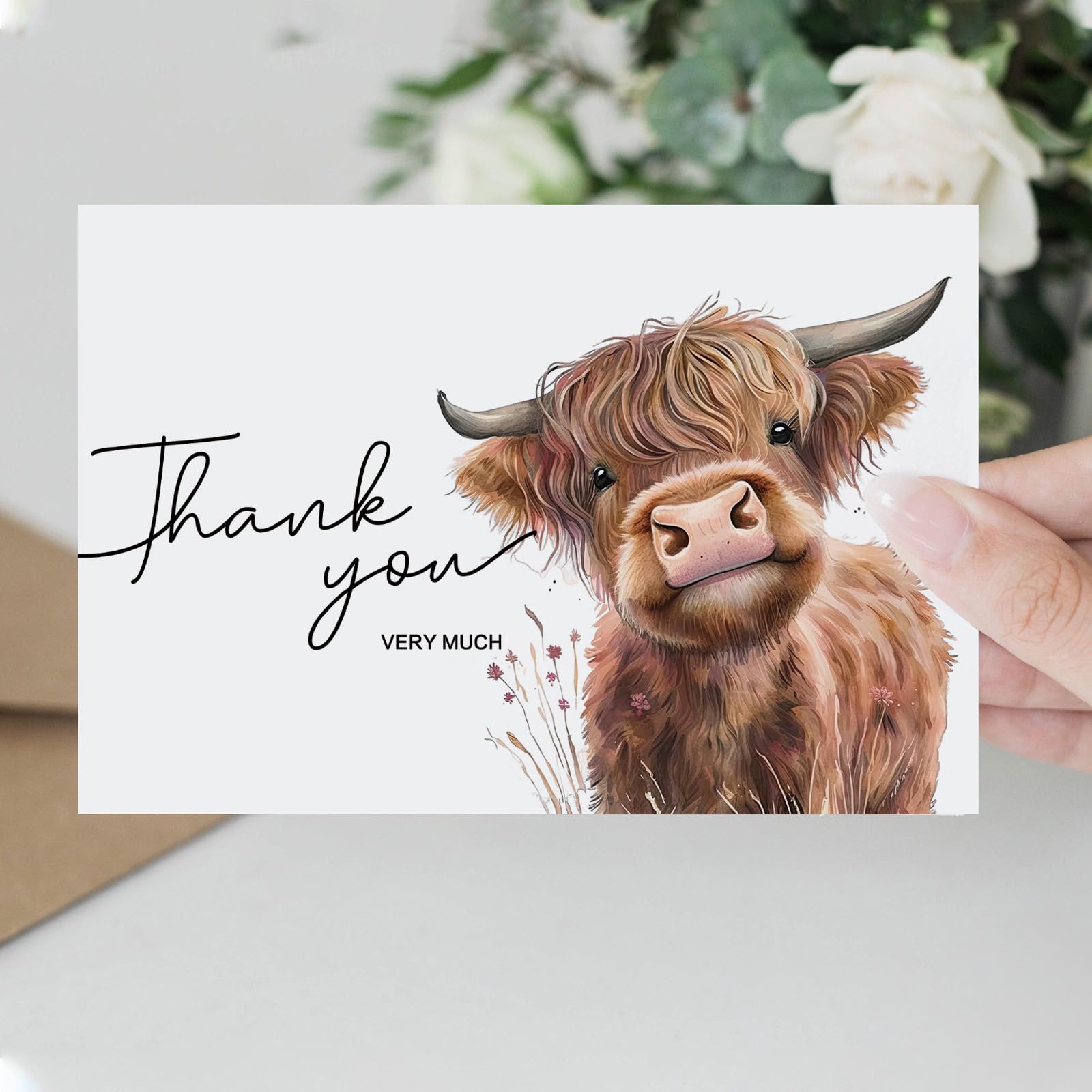 HiABNRT 50 Pack Highland Cow Thank You Cards with Envelopes, 4x6 In Farm Design Greeting Cards Sympathy Cards Bulk for Wedding, Baby & Bridal Shower- with Stickers