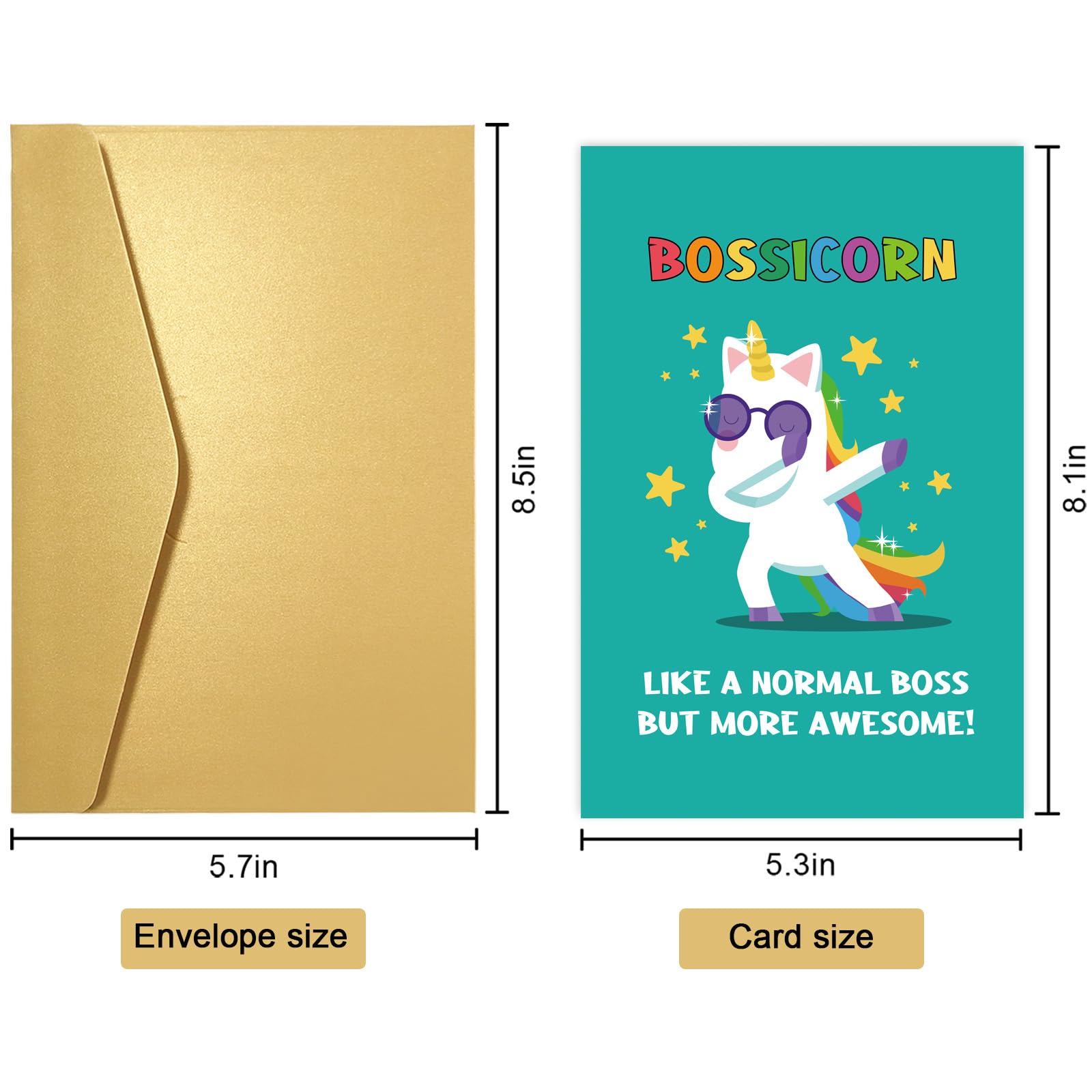 Obbyidk Funny Bossicorn Boss's Day Card, Cute Unicorn Boss Birthday Card, Boss Thank You Card, Like A Normal Boss but More Awesome