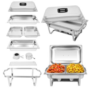 chafing dishes buffet set [2/4 pack] commercial catering food warmers for parties 9qt buffet servers and warmers stainless steel foldable chafer with lid