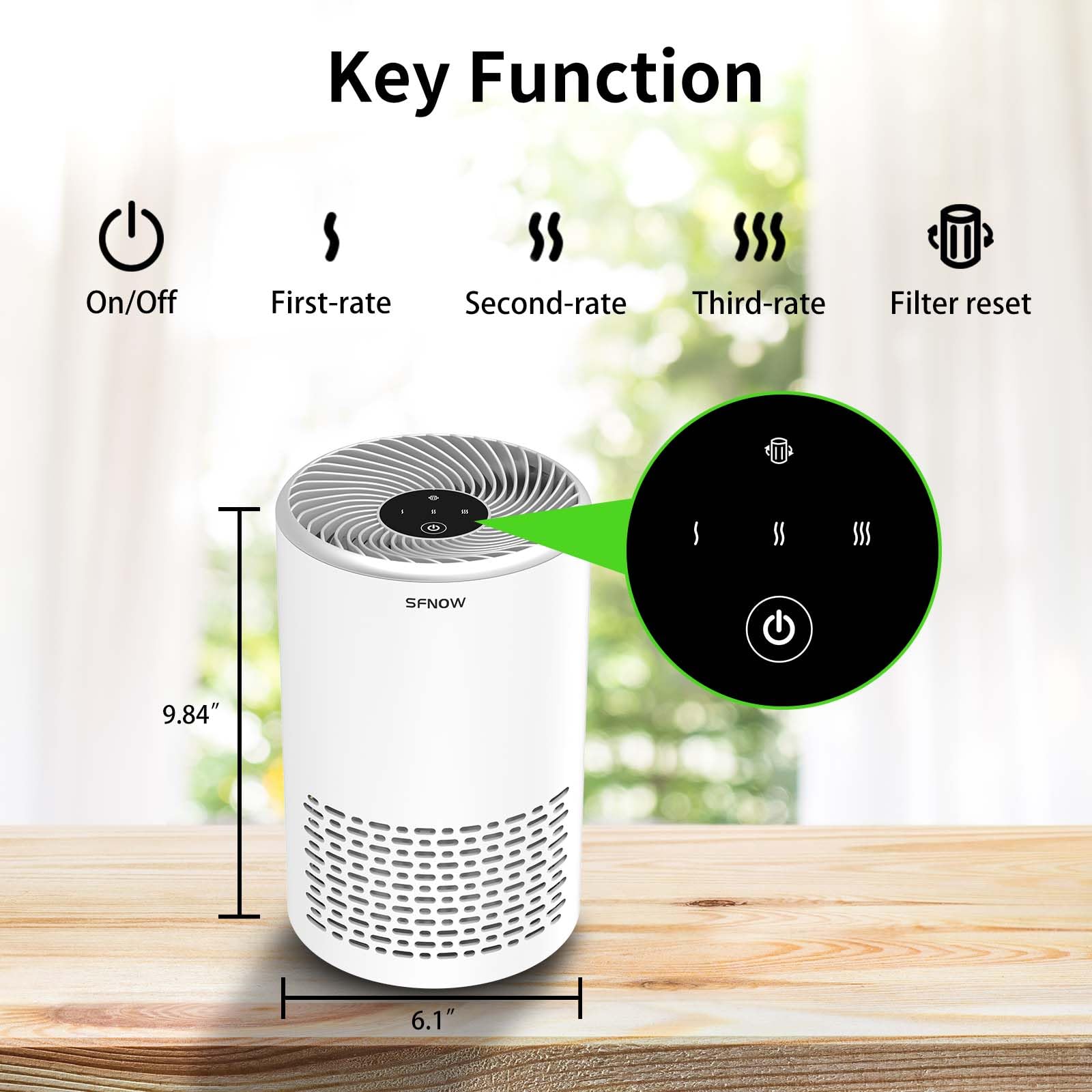 SFNOW Air Purifiers For Bedroom - Portable Air Purifier Covers Up to 215 ft² Remove Smoke Pollen Dander Hair Smell, with Sleep Mode Speed Control For Home Office Living Room Drom, SAP200C, White