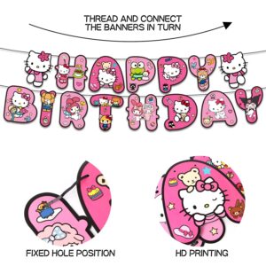 Cartoon Birthday Banner Cute Anime Happy Birthday Banners Kawaii Birthday Party Decorations for Kids Girls Boys Teens Birthday Backdrop Party Supplies