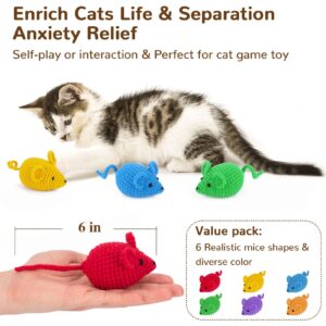 Retro Shaw Catnip Toys Mice,Interactive Cat Toys for Indoor Cats Kitten,6 Pack Woolen Yarn Crochet Mouse Catnip Animals Toys,Cat Nip Chew Toys for Kitten Teething Cleaning