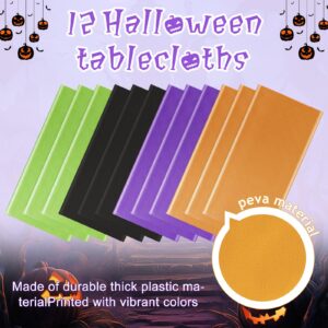 Rainmae 12pcs Halloween Disposable Plastic Tablecloth for Rectangular Tables, 54 x 108 Inch Waterproof Table Covers for Halloween Indoor Outdoor Events and Parties(Black Purple Orange Green)