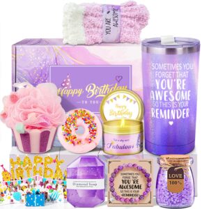 birthday gifts for women, happy birthday relaxing spa gifts basket for women, purple gift box set for mom sister female friends wife girlfriend daughter, unique gifts for women who have everything