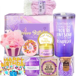 Birthday Gifts for Women, Happy Birthday Relaxing Spa Gifts Basket for Women, Purple Gift Box Set for Mom Sister Female Friends Wife Girlfriend Daughter, Unique Gifts for Women Who Have Everything