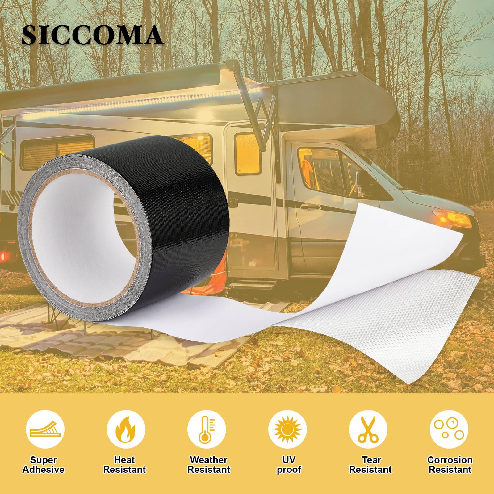 RV Awning Repair Tape Heavy Duty Waterproof Tent Repair Tape for Tarp,Parasol, Canopy, Car and Boat Covers, Underbelly Repair Patch Kit Outdoor UV proof Fabric Repair Tape Black (3 in x24.6ft)