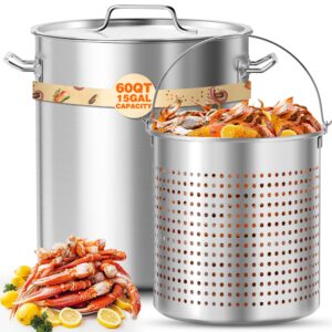 pyy seafood boil pot - turkey fryer with basket & lid, stainless steel crab lobster crayfish shrimp stock pot boiler deep, fried cooker for commercial outdoors or gatherings, 60qt