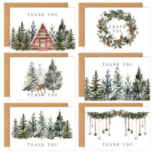 whaline 36 packs christmas thank you cards watercolor xmas pine tree greeting cards winter forest blank note cards with envelopes and stickers for wedding birthday holiday, 4 x 6 inch