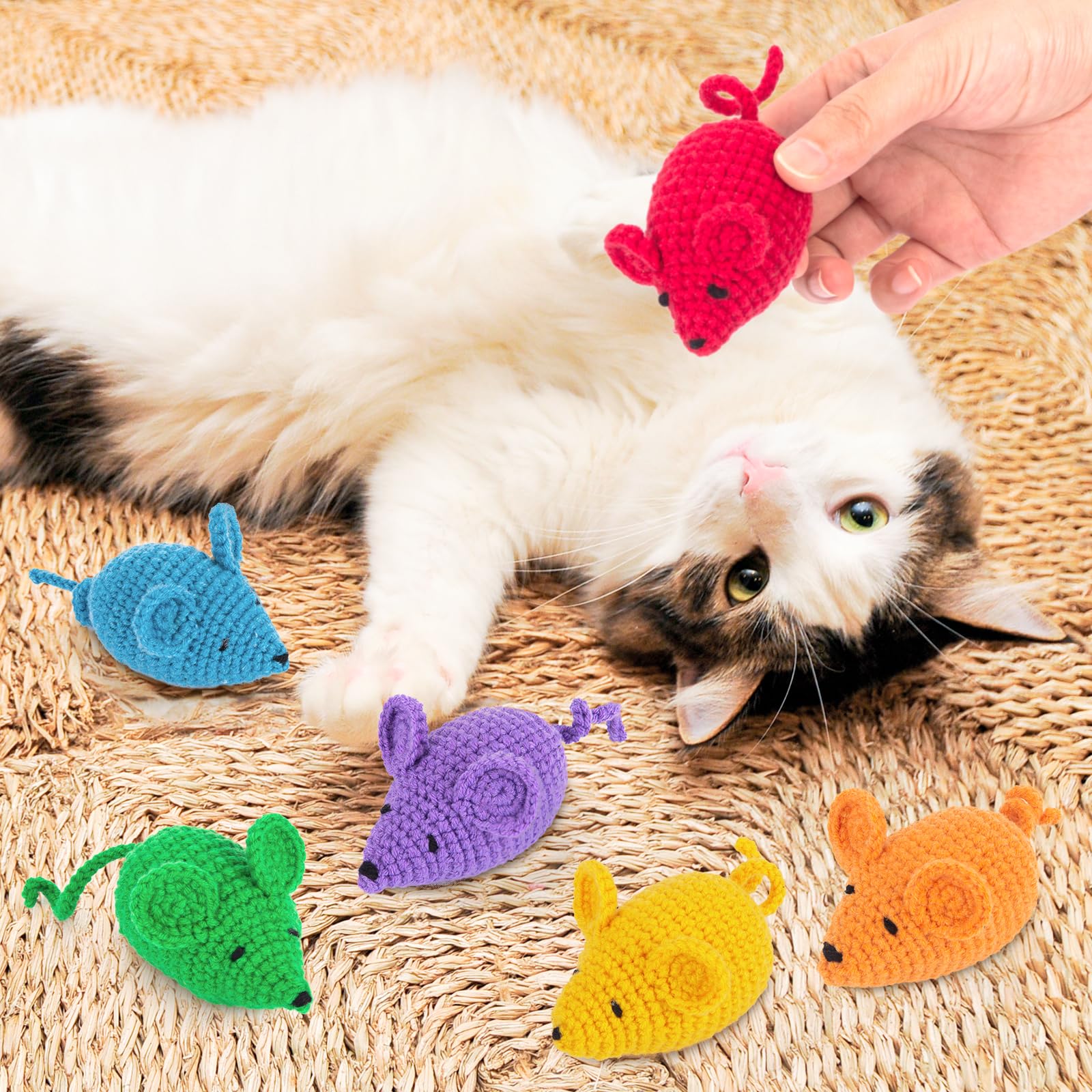 Retro Shaw Catnip Toys Mice,Interactive Cat Toys for Indoor Cats Kitten,6 Pack Woolen Yarn Crochet Mouse Catnip Animals Toys,Cat Nip Chew Toys for Kitten Teething Cleaning