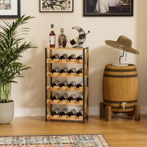 LUMAMU 20 Bottle Wine Rack Freestanding Floor with Wood Top,Wobble-Free 5 Tier Wine Display Storage Stand Shelf,Stackable Modular Wine Bottle Holder Rack for Kitchen,Cellar,Living Room