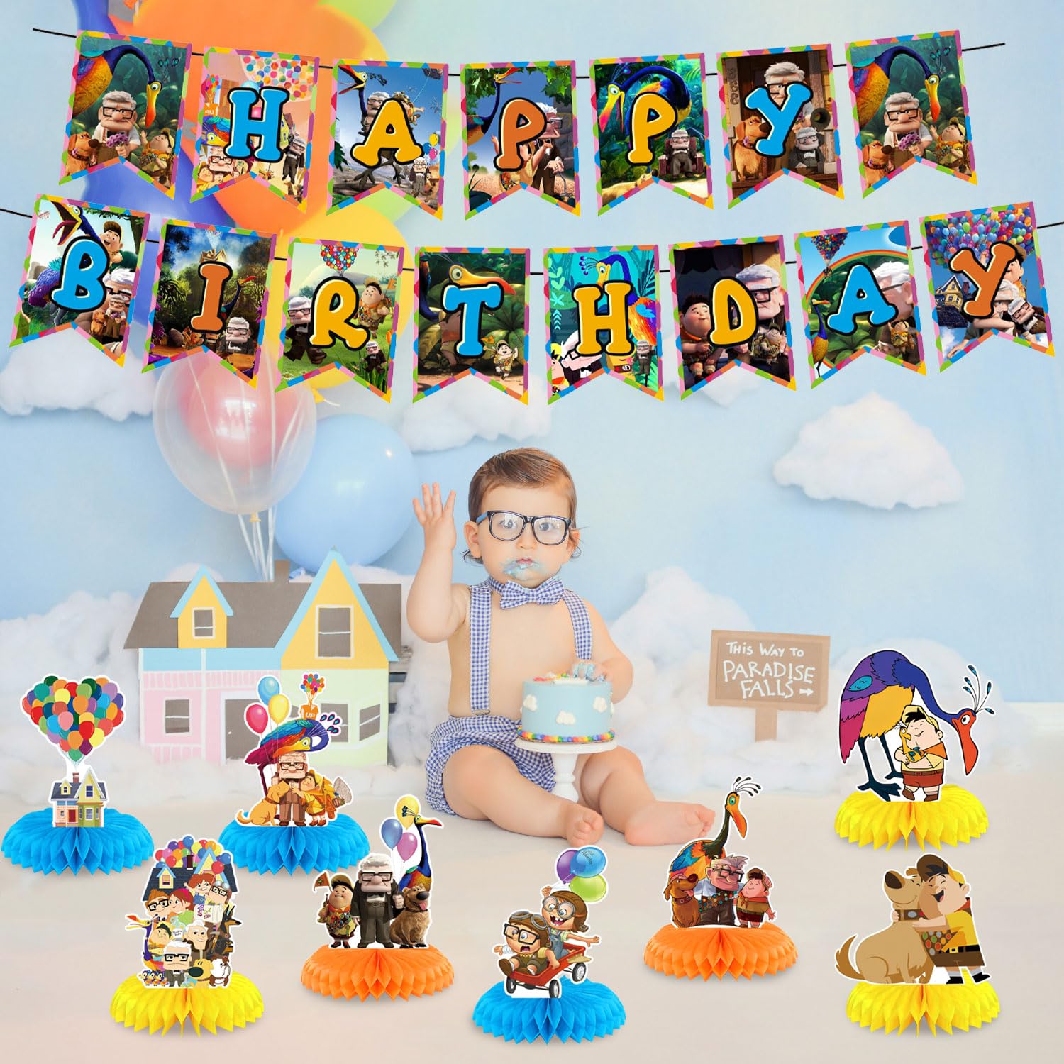 Generic 8PCS 𝑈𝑝 𝐼𝑛𝑠𝑝𝑖𝑟𝑒𝑑 Birthday Party Decorations Honeycomb Centerpiece, Cartoon Game Theme 3D Double Sided Party Table Decorations for Birthday Baby Shower Decorations ﻿