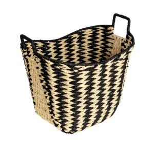 household essentials zigzag woven paper rope basket, black and natural