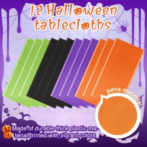 Rainmae 12pcs Halloween Disposable Plastic Tablecloth for Round Tables, 84IN Waterproof Table Covers for Halloween Indoor Outdoor Events and Parties(Black Purple Orange Green)