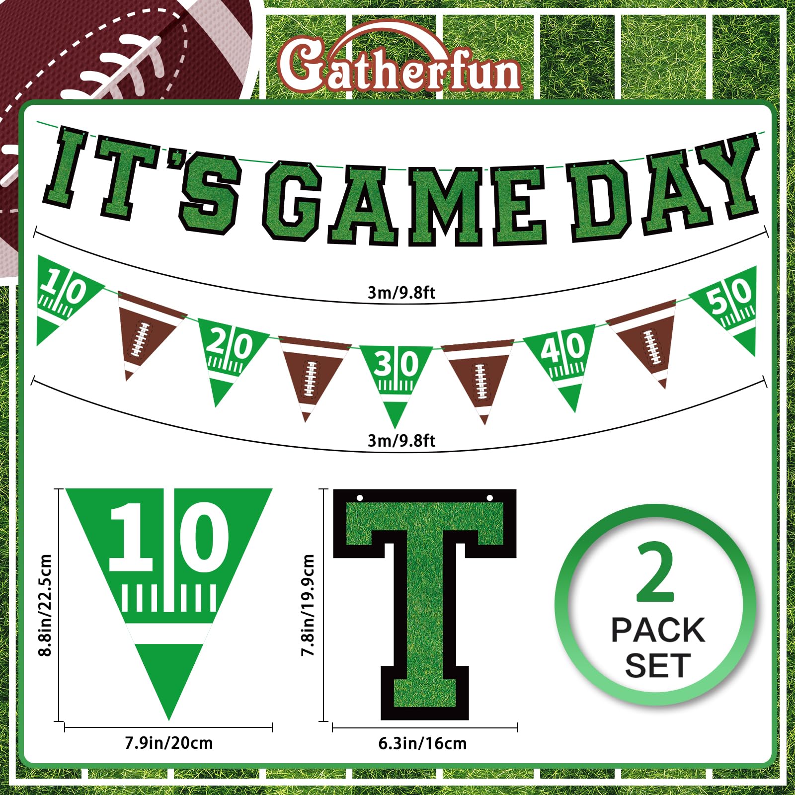 Football Party Decorations Kit: Football Themed Triangle Flags & Football Banner - for Birthday & Tailgate Parties