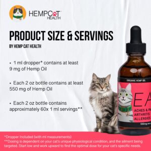 Hemp Dog Health Ease Hemp Oil for Cats: Joint and Muscle Pain Relief for Cats | Cat Arthritis Pain Relief | Cat Allergy Relief | Effective Anti Itch for Cats | Easy-to-Give Hemp Drops for Cats