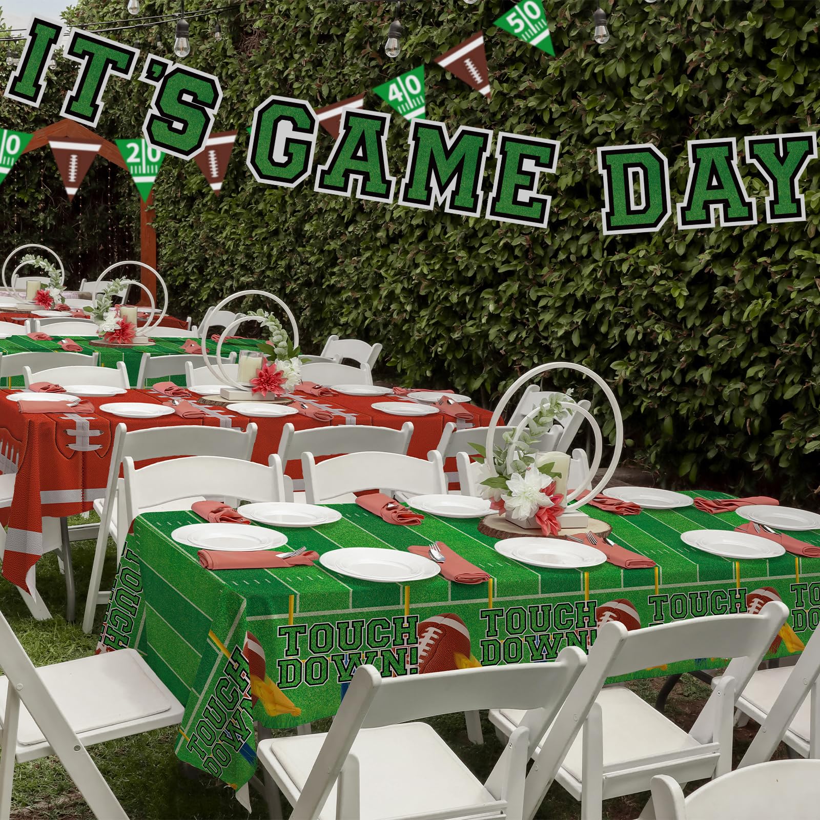 Gatherfun 2-Pack Football Party Decorations – Touchdown Tablecloth Set, 54x108 Disposable Plastic Covers for Game Party, Birthday Party & Football-Themed Favors