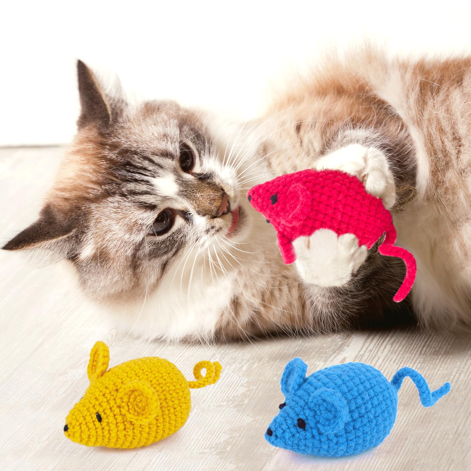 Retro Shaw Catnip Toys Mice,Interactive Cat Toys for Indoor Cats Kitten,6 Pack Woolen Yarn Crochet Mouse Catnip Animals Toys,Cat Nip Chew Toys for Kitten Teething Cleaning