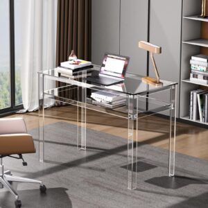 solaround Clear Acrylic Desk with Open Storage, Home Office Computer Writing Desk Office Study Table (Clear, 39.4'' x 19.7'' x 29.5'')