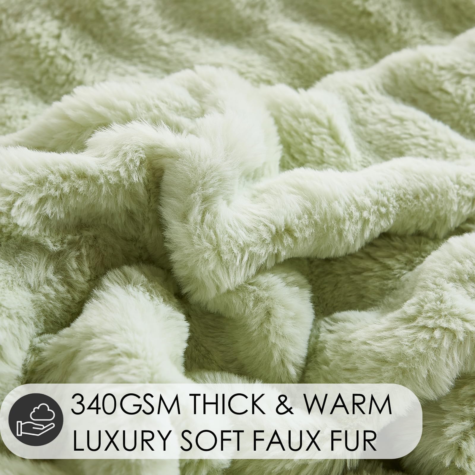 Bedbay Faux Fur Comforter Set King Size Sage Green Comforter Luxury Rabbit Fur Plush Fuzzy Furry Bedding Set 3 Pieces Soft Warm Shaggy Velvet Reversible Quilt Duvet Set for Boys Girls Kids