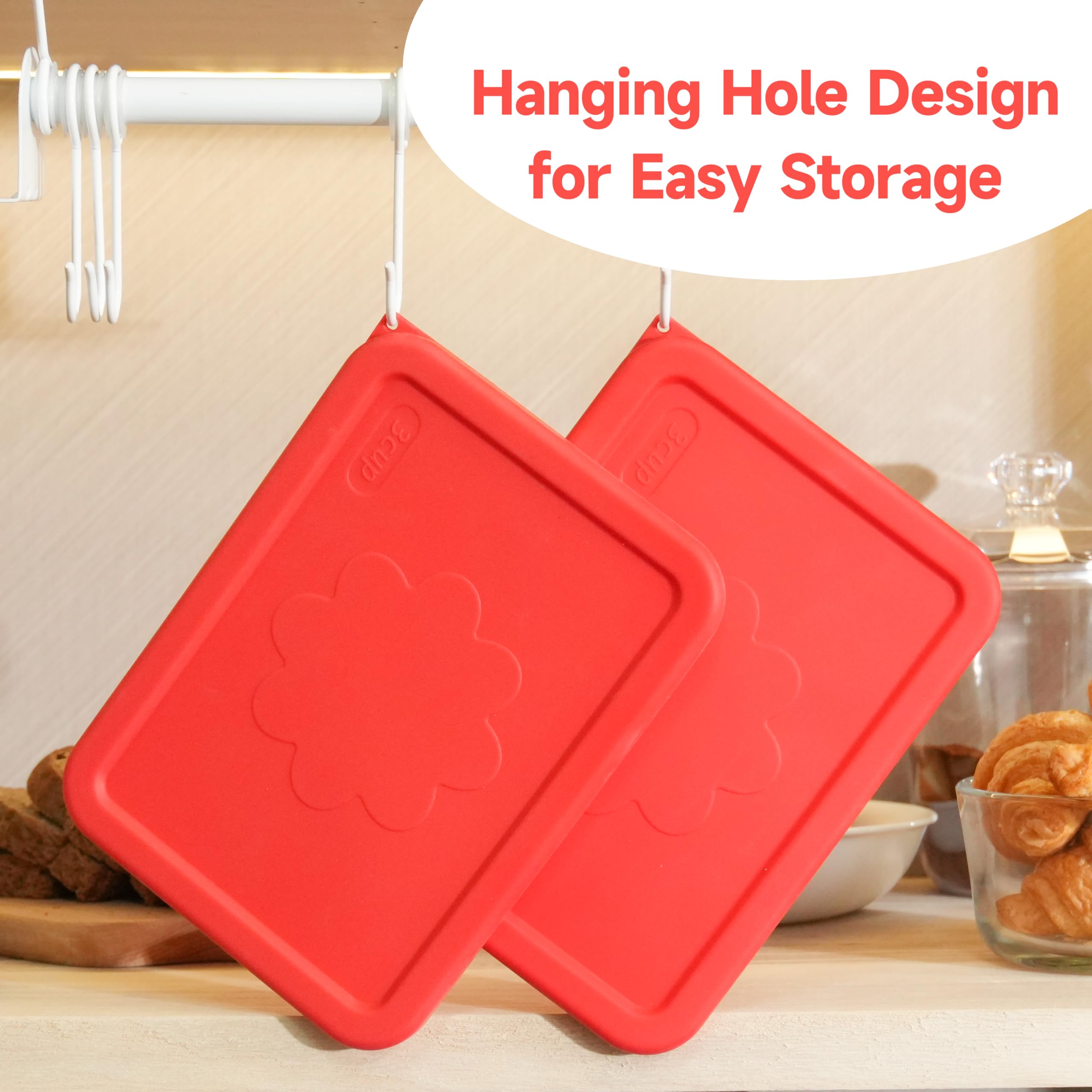 LUVCOSY 3 Cup Rectangle Silicone Storage Cover Lids Replacement for Anchor Hocking Glass Bowls (Container not Included) 2 Pack, Microwave, Dishwasher and Freezer Safe