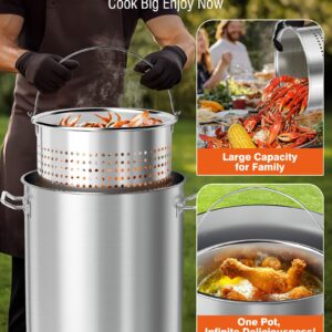 PYY Seafood Boil Pot - Turkey Fryer with Basket & Lid, Stainless Steel Crab Lobster Crayfish Shrimp Stock Pot Boiler Deep, Fried Cooker for Commercial Outdoors or Gatherings, 60qt