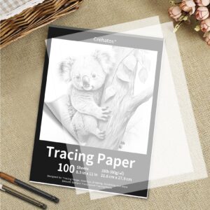 Crehatos 8.5" x 11" Tracing Paper, Translucent Tracing Pad, 100 Sheets 38lb/60gsm Vellum Art Paper