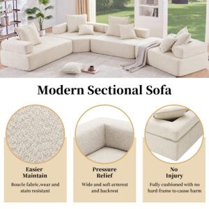 FREESNOOZE Oversized Modular U Shaped Sectional Sofa, Modern Minimalist Boucle Sofa for Living Room, 4PC Free Combination, Beige