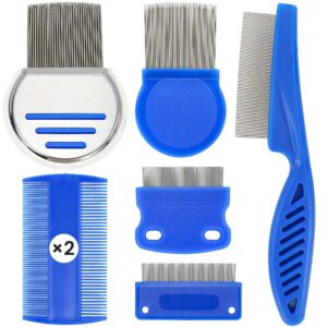 lice removal comb kit 7 pcs, flea and tick comb lice treatment, stainless steel thread dandruff comb, nit combs for thick hair, kids, adults & pets