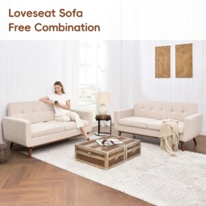 Tbfit Loveseat Sofa, 65" W Mid Century Modern Love Seat Couches for Living Room, Button Tufted Upholstered Small Sofa Couch for Bedroom, Oatmeal