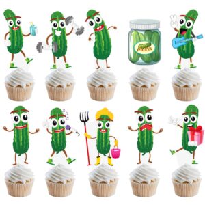 48pcs pickle theme cupcake toppers green pickles cucumber birthday party decorations funny pickle cake topper decorations for cute cucumber pickle theme baby shower kind of a big dill party supplies