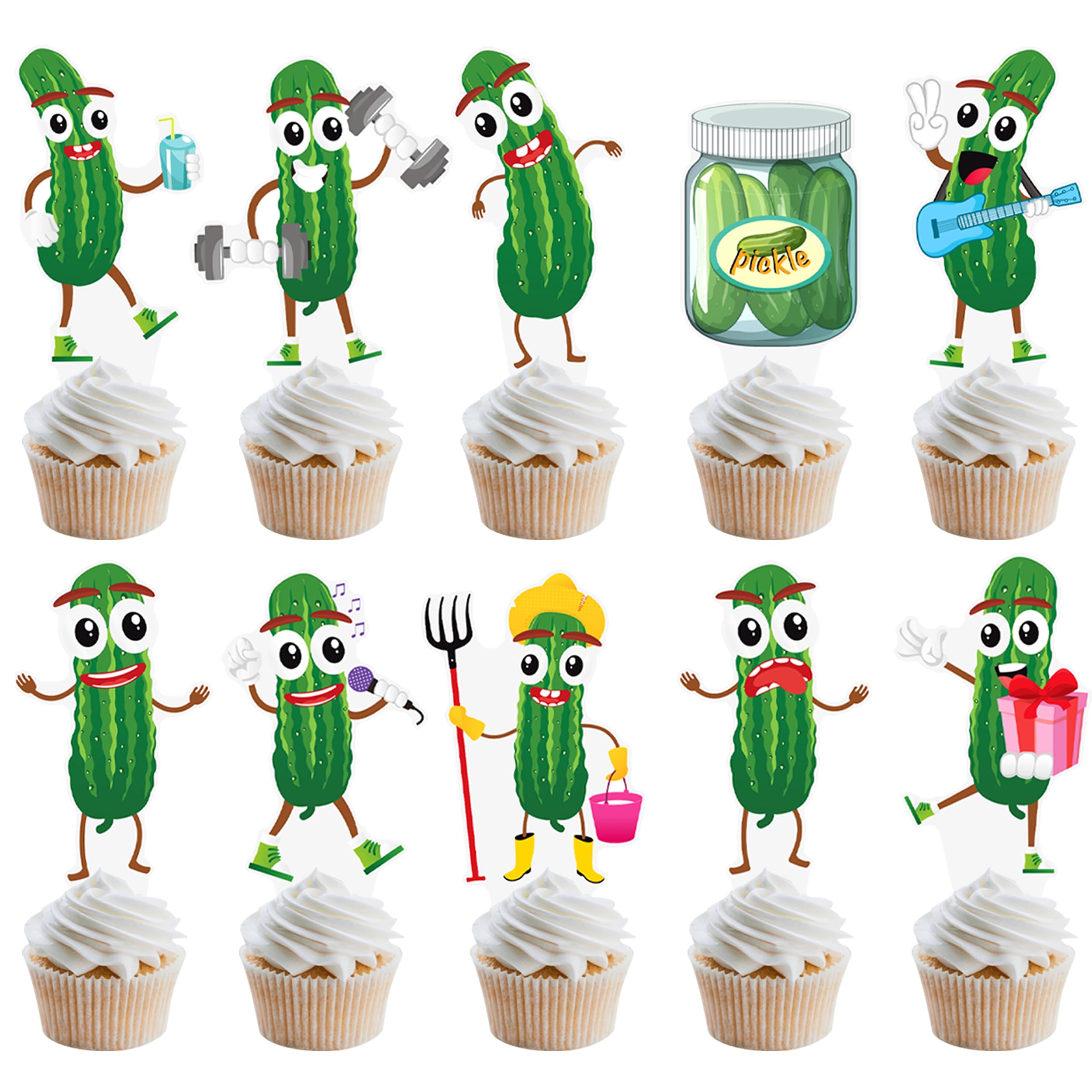 48Pcs Pickle Theme Cupcake Toppers Green Pickles Cucumber Birthday Party Decorations Funny Pickle Cake Topper Decorations for Cute Cucumber Pickle Theme Baby Shower Kind of A Big Dill Party Supplies