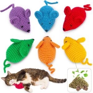 retro shaw catnip toys mice,interactive cat toys for indoor cats kitten,6 pack woolen yarn crochet mouse catnip animals toys,cat nip chew toys for kitten teething cleaning