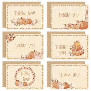 whaline 36 pack fall thank you cards watercolor pumpkin greeting cards blank note cards with envelope & stickers for autumn thanksgiving party supplies, 4 x 6 inch