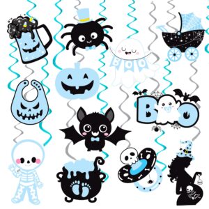 halloween baby shower hanging swirls a baby is brewing decorations 20pcs halloween litlle boo hanging decorations blue ghost ceiling streamers for pregnancy gender reveal party supplies